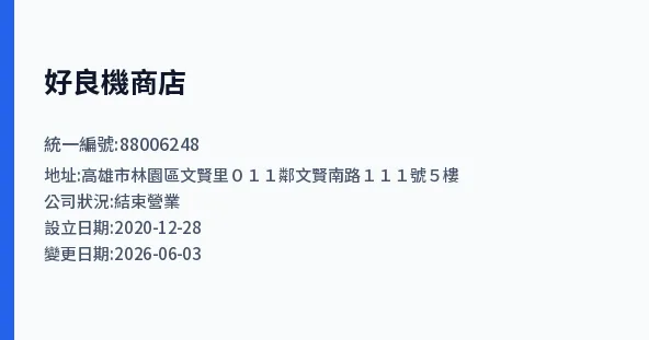 好良機商店的照片-統編 88006248(高雄市) 公司登記資料與營業項目詳細圖表