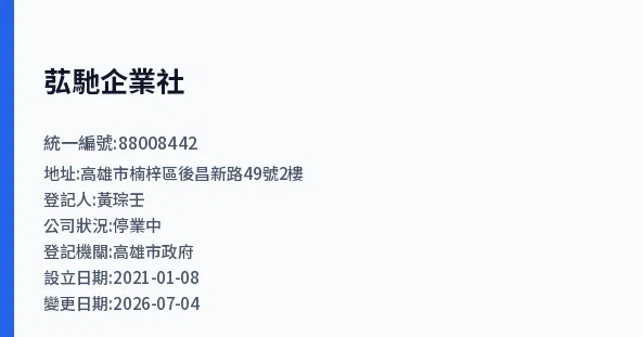 苰馳企業社的照片-統編 88008442(高雄市) 公司登記資料與營業項目詳細圖表