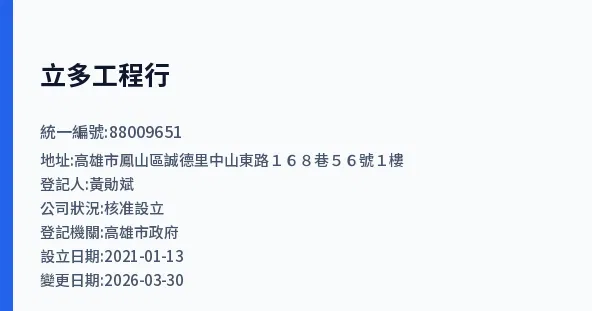 立多工程行的照片-統編 88009651(高雄市) 公司登記資料與營業項目詳細圖表