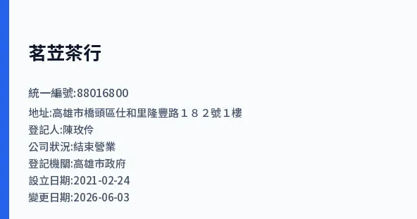 茗苙茶行的照片-統編 88016800(高雄市) 公司登記資料與營業項目詳細圖表