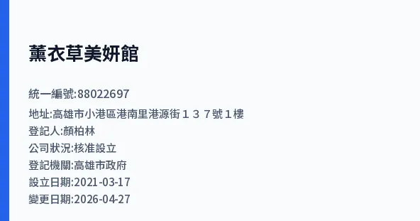薰衣草美妍館的照片-統編 88022697(高雄市) 公司登記資料與營業項目詳細圖表