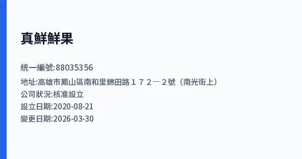 真鮮鮮果的照片-統編 88035356(高雄市) 公司登記資料與營業項目詳細圖表