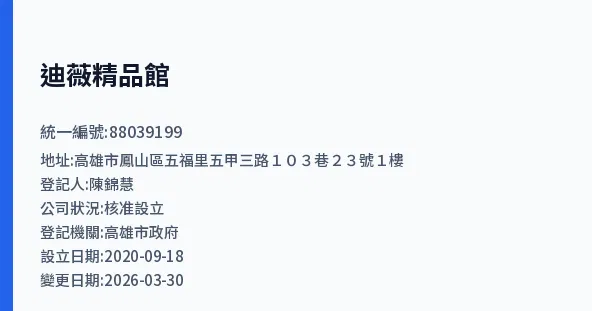 迪薇精品館的照片-統編 88039199(高雄市) 公司登記資料與營業項目詳細圖表
