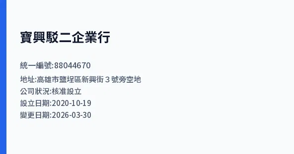 寶興駁二企業行的照片-統編 88044670(高雄市) 公司登記資料與營業項目詳細圖表