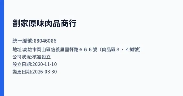 劉家原味肉品商行的照片-統編 88046086(高雄市) 公司登記資料與營業項目詳細圖表