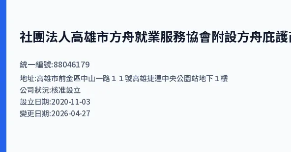 社團法人高雄市方舟就業服務協會附設方舟庇護商店的照片-統編 88046179(高雄市) 公司登記資料與營業項目詳細圖表