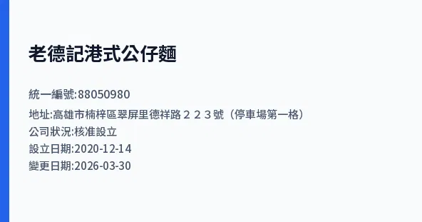 老德記港式公仔麵的照片-統編 88050980(高雄市) 公司登記資料與營業項目詳細圖表