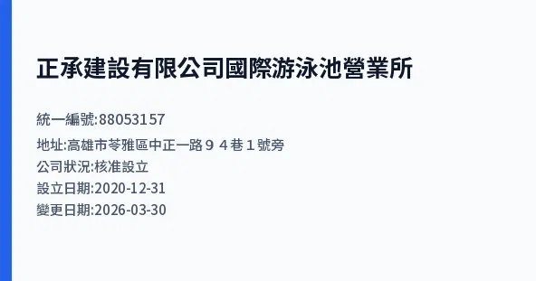 正承建設有限公司國際游泳池營業所的照片-統編 88053157(高雄市) 公司登記資料與營業項目詳細圖表