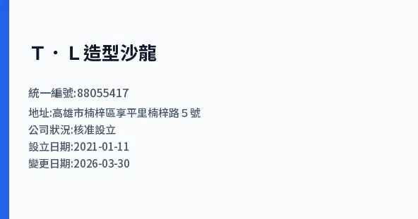 T.L造型沙龍的照片-統編 88055417(高雄市) 公司登記資料與營業項目詳細圖表