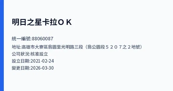 明日之星卡拉OK的照片-統編 88060087(高雄市) 公司登記資料與營業項目詳細圖表