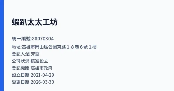 蝦趴太太工坊的照片-統編 88070304(高雄市) 公司登記資料與營業項目詳細圖表