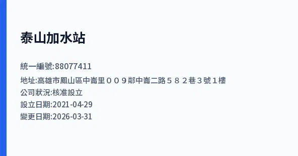 泰山加水站的照片-統編 88077411(高雄市) 公司登記資料與營業項目詳細圖表