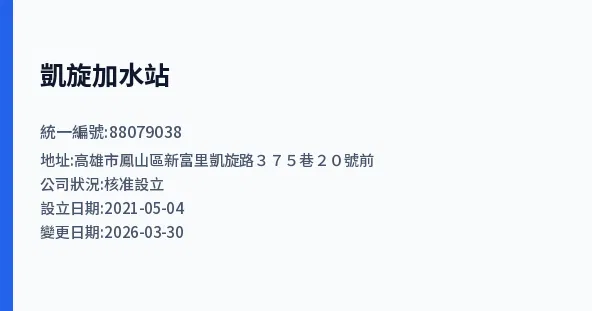 凱旋加水站的照片-統編 88079038(高雄市) 公司登記資料與營業項目詳細圖表