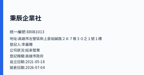 秉辰企業社的照片-統編 88081013(高雄市) 公司登記資料與營業項目詳細圖表
