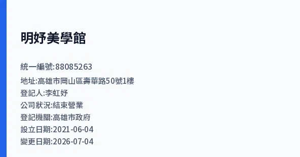 明妤美學館的照片-統編 88085263(高雄市) 公司登記資料與營業項目詳細圖表