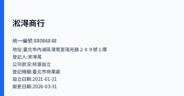 淞淂商行的照片-統編 88086848(臺北市) 公司登記資料與營業項目詳細圖表