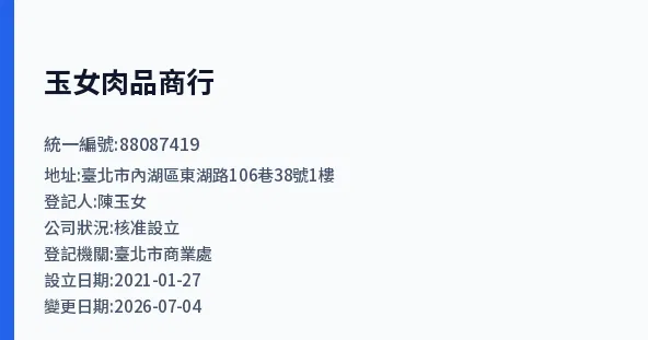 玉女肉品商行的照片-統編 88087419(臺北市) 公司登記資料與營業項目詳細圖表