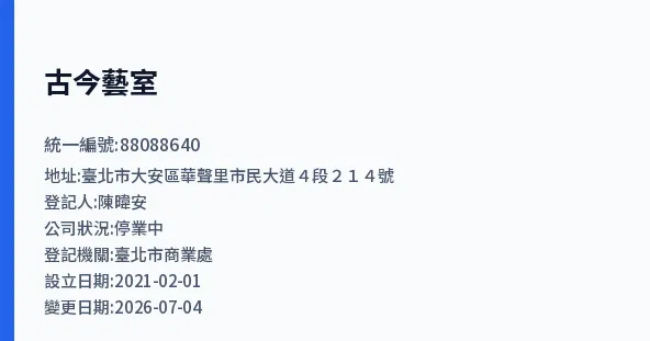 古今藝室的照片-統編 88088640(臺北市) 公司登記資料與營業項目詳細圖表