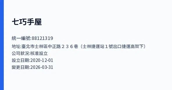 七巧手屋的照片-統編 88121319(臺北市) 公司登記資料與營業項目詳細圖表