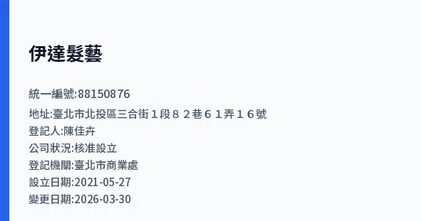 伊達髮藝的照片-統編 88150876(臺北市) 公司登記資料與營業項目詳細圖表