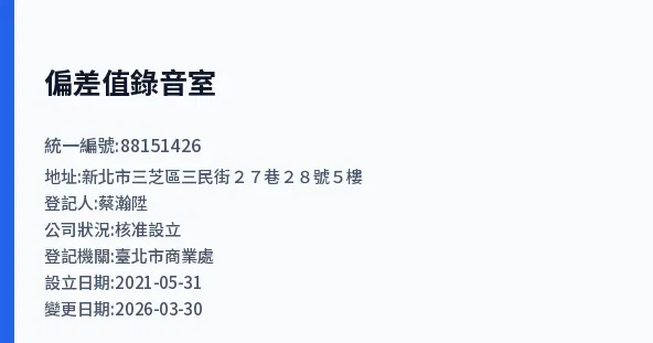 偏差值錄音室的照片-統編 88151426(新北市) 公司登記資料與營業項目詳細圖表