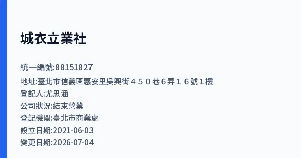 城衣立業社的照片-統編 88151827(臺北市) 公司登記資料與營業項目詳細圖表