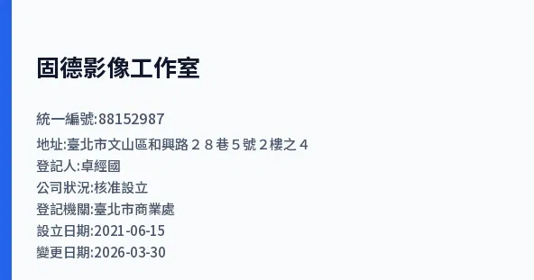 固德影像工作室的照片-統編 88152987(臺北市) 公司登記資料與營業項目詳細圖表