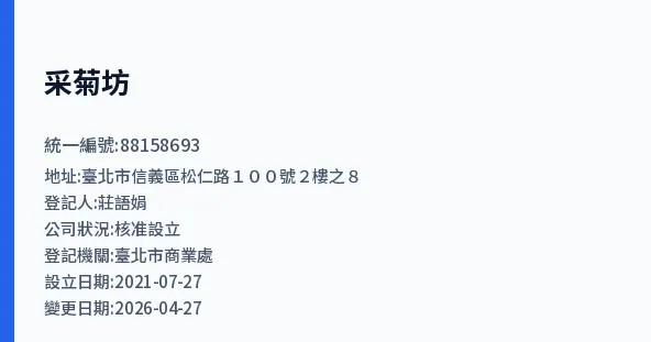 采菊坊的照片-統編 88158693(臺北市) 公司登記資料與營業項目詳細圖表