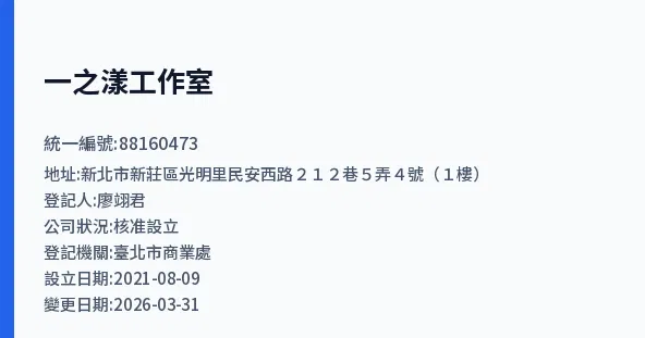 一之漾工作室的照片-統編 88160473(新北市) 公司登記資料與營業項目詳細圖表