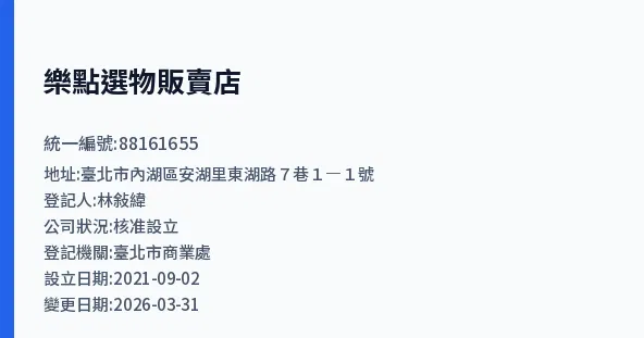 樂點選物販賣店的照片-統編 88161655(臺北市) 公司登記資料與營業項目詳細圖表