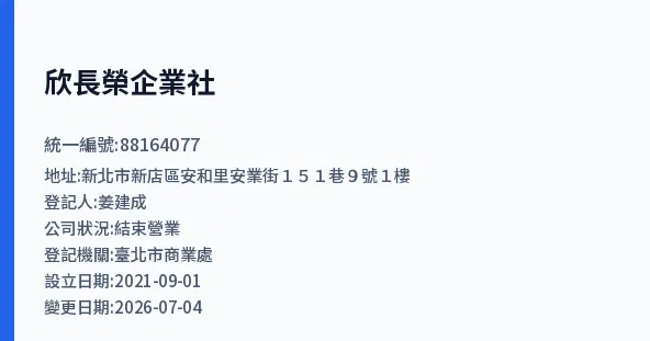 欣長榮企業社的照片-統編 88164077(新北市) 公司登記資料與營業項目詳細圖表