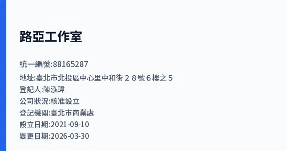 路亞工作室的照片-統編 88165287(臺北市) 公司登記資料與營業項目詳細圖表