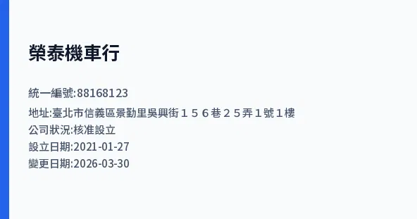 榮泰機車行的照片-統編 88168123(臺北市) 公司登記資料與營業項目詳細圖表