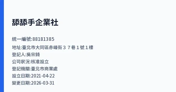 舔舔手企業社的照片-統編 88181385(臺北市) 公司登記資料與營業項目詳細圖表