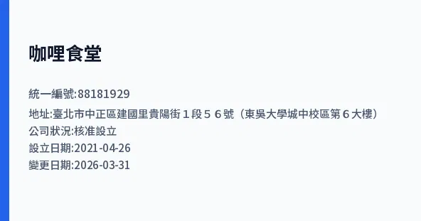咖哩食堂的照片-統編 88181929(臺北市) 公司登記資料與營業項目詳細圖表
