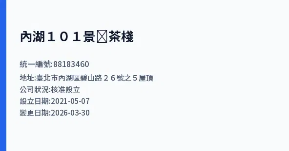 內湖101景覌茶棧的照片-統編 88183460(臺北市) 公司登記資料與營業項目詳細圖表
