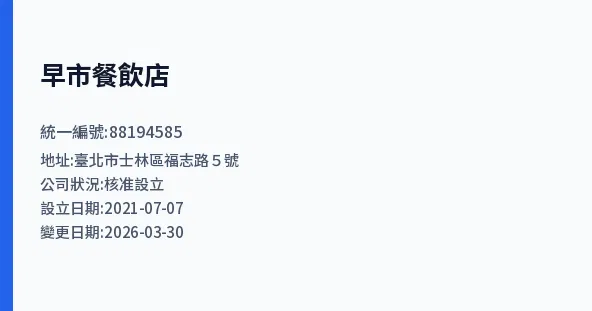 早市餐飲店的照片-統編 88194585(臺北市) 公司登記資料與營業項目詳細圖表