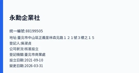 永勳企業社的照片-統編 88199505(臺北市) 公司登記資料與營業項目詳細圖表