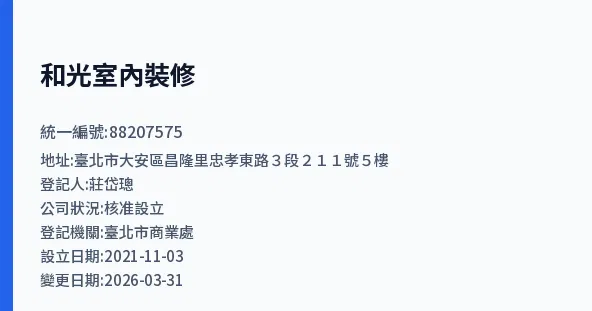 和光室內裝修的照片-統編 88207575(臺北市) 公司登記資料與營業項目詳細圖表