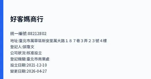 好客媽商行的照片-統編 88212802(臺北市) 公司登記資料與營業項目詳細圖表