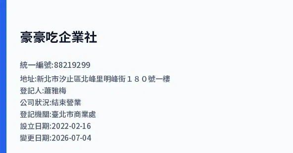 豪豪吃企業社的照片-統編 88219299(新北市) 公司登記資料與營業項目詳細圖表