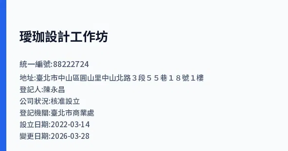 璦珈設計工作坊的照片-統編 88222724(臺北市) 公司登記資料與營業項目詳細圖表