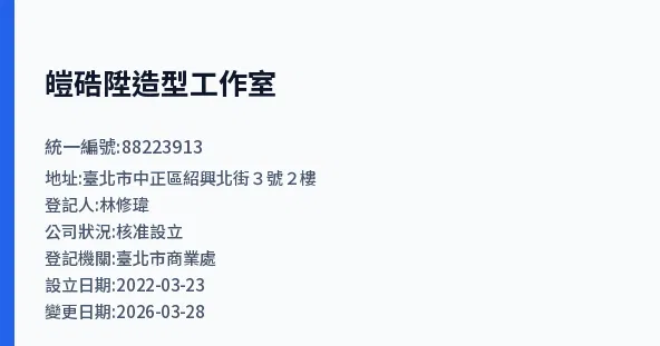 皚硞陞造型工作室的照片-統編 88223913(臺北市) 公司登記資料與營業項目詳細圖表
