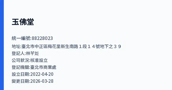 玉佛堂的照片-統編 88228023(臺北市) 公司登記資料與營業項目詳細圖表