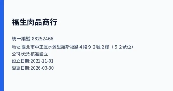 福生肉品商行的照片-統編 88252466(臺北市) 公司登記資料與營業項目詳細圖表