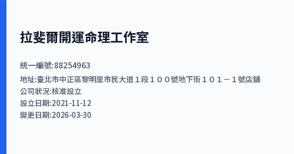拉斐爾開運命理工作室的照片-統編 88254963(臺北市) 公司登記資料與營業項目詳細圖表