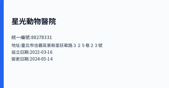 星光動物醫院的照片-統編 88278331(臺北市) 公司登記資料與營業項目詳細圖表