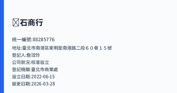叄石商行的照片-統編 88285776(臺北市) 公司登記資料與營業項目詳細圖表