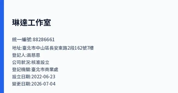 琳達工作室的照片-統編 88286661(臺北市) 公司登記資料與營業項目詳細圖表