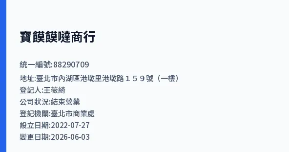 寶饃饃噠商行的照片-統編 88290709(臺北市) 公司登記資料與營業項目詳細圖表